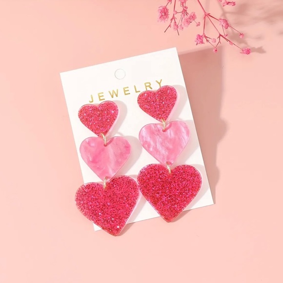 Jewelry | Bling Bling Pink Heart Design Dangle Earrings | Poshmark